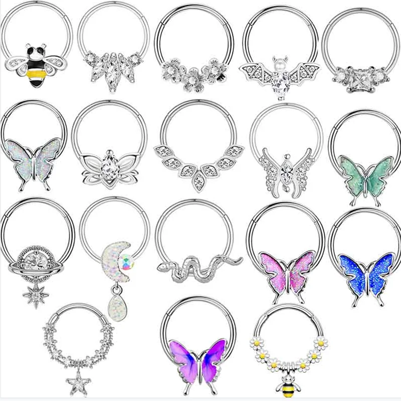 16G Butterfly Nose Ring Septum Clicker Piercings Bee Septum Hoop Jewelry Small Cartilage Tragus ...