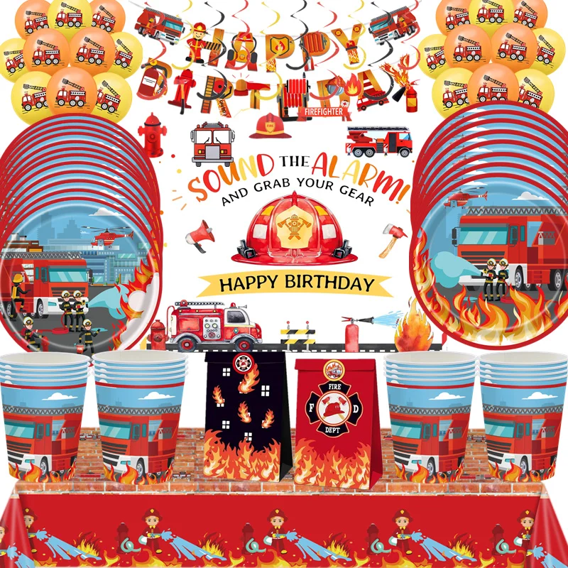 Firefighter Birthday Party Supplies Fire Truck Plates Napkins Cups ...