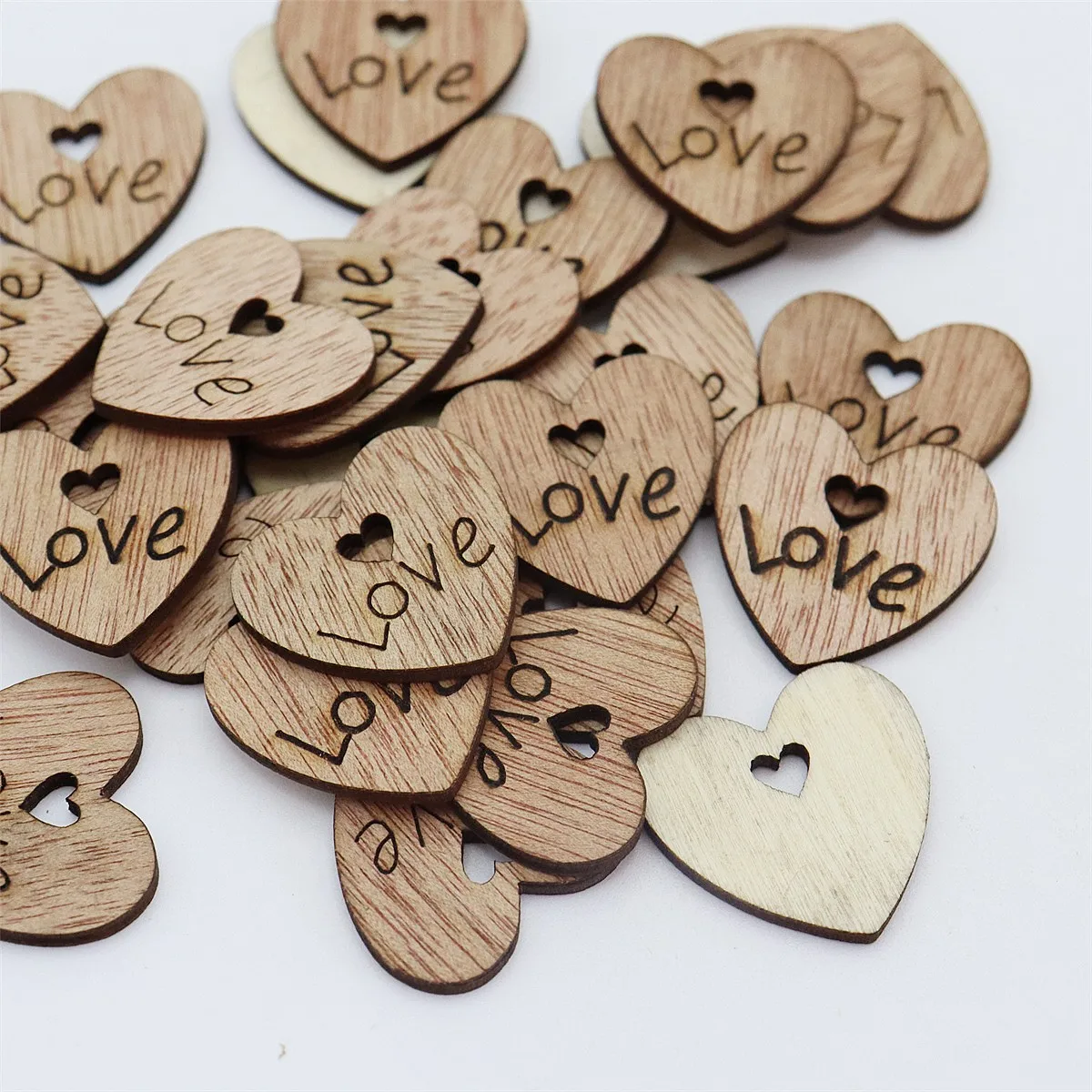 50pcs 25mm Rustic Brown Double Love Wooden Hearts Cutouts With Heart ...