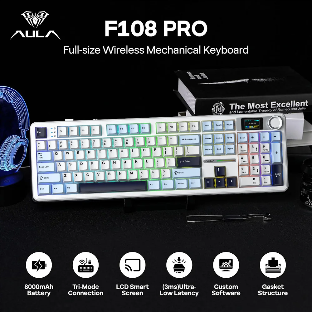 AULA F108/F108 PRO 108 Keys Mechanical Keyboard with RGB Backlit Hot ...