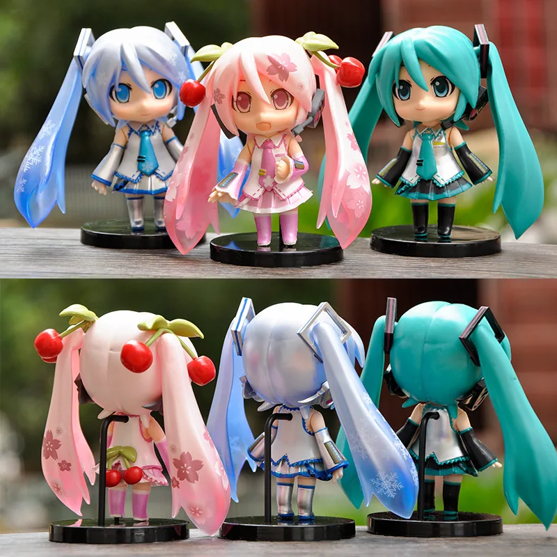 Anime New Hatsune Miku Figure Mini Character Ornaments Kawai Pink Green ...