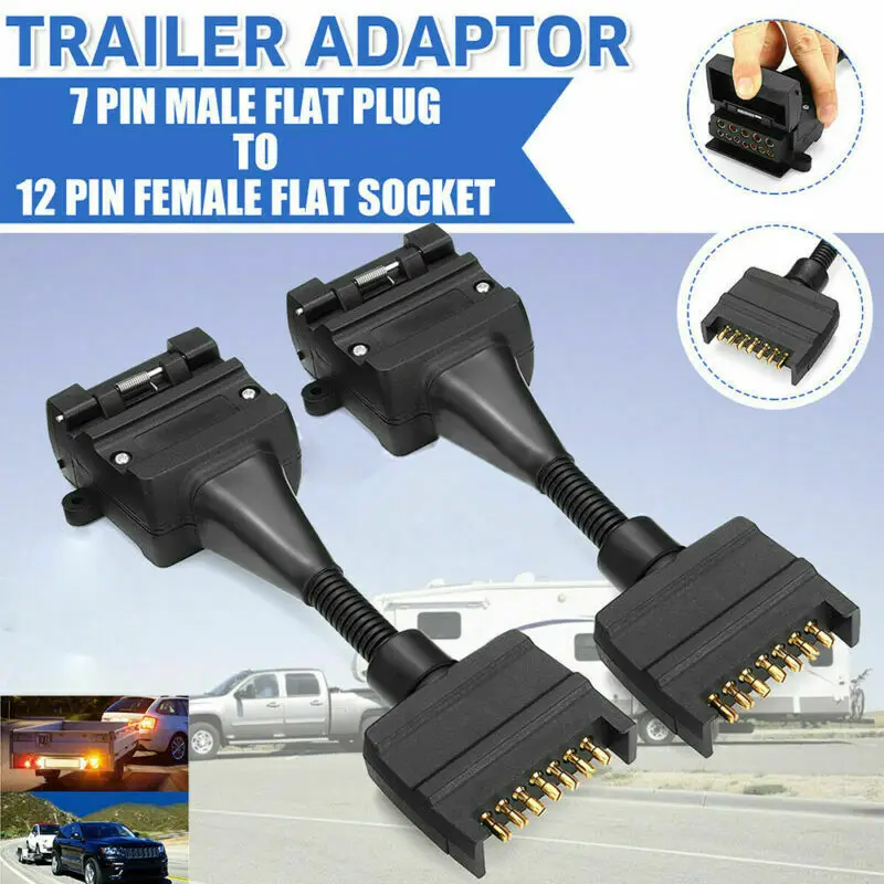2PCS-7-Pin-Flat-Plug-to-12-Pin-Socket-Female-Male-Adaptor-Trailer ...