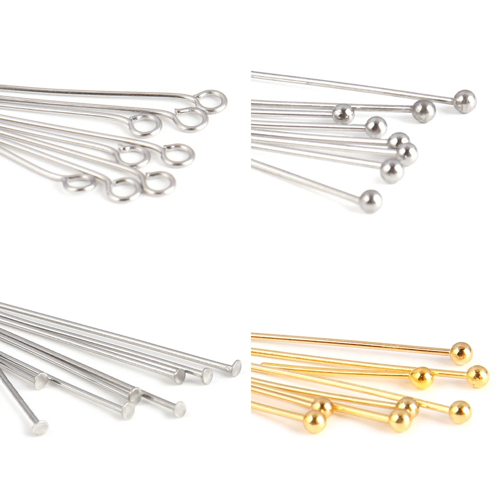 100pcs 316L Stainless Steel Head pins Eye Pins Gold Silver Plated Ball ...