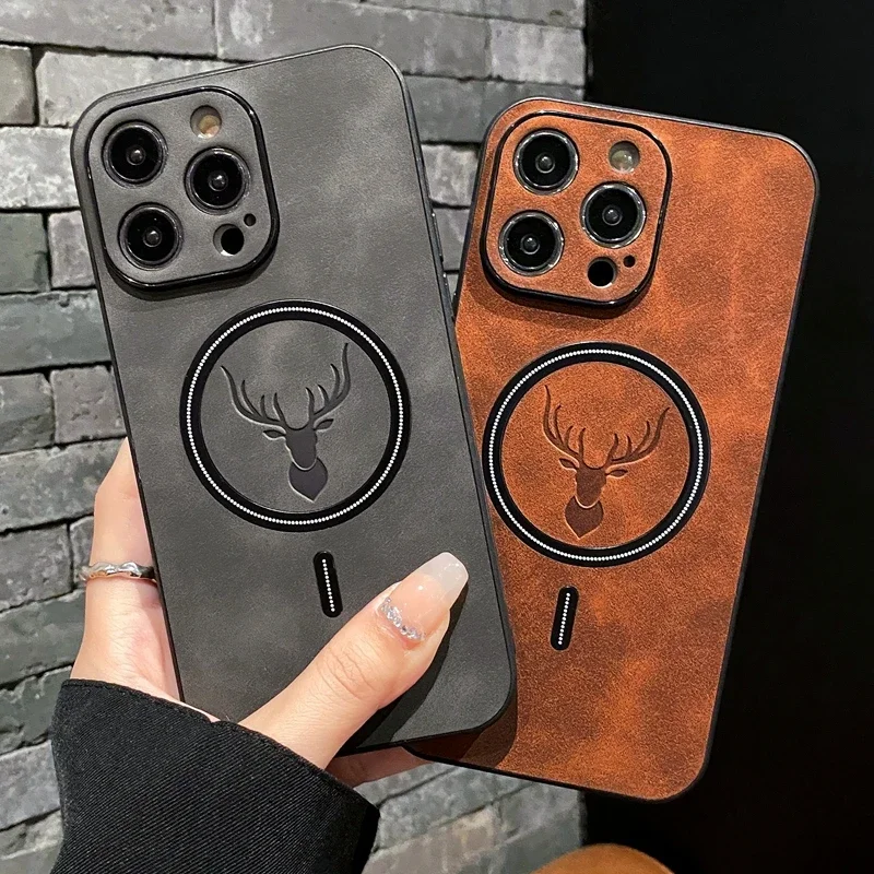 Luxury Magsafe Deer Cortex Phone Case For iPhone 16 15 14 13 12 11 Pro ...