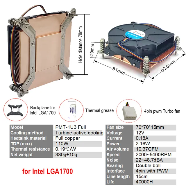 Full Pure Copper 1u Server Radiator 29mm Height Double Ball Turbo ...
