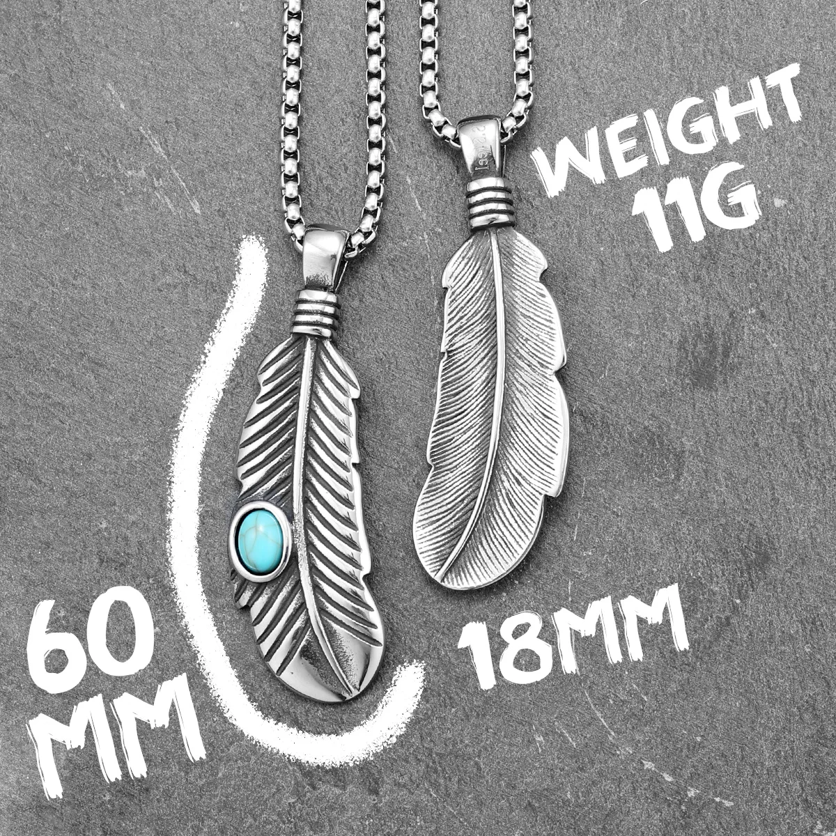 Vintage Feather Pendants Men Green Gem Necklaces 316L Stainless Steel ...