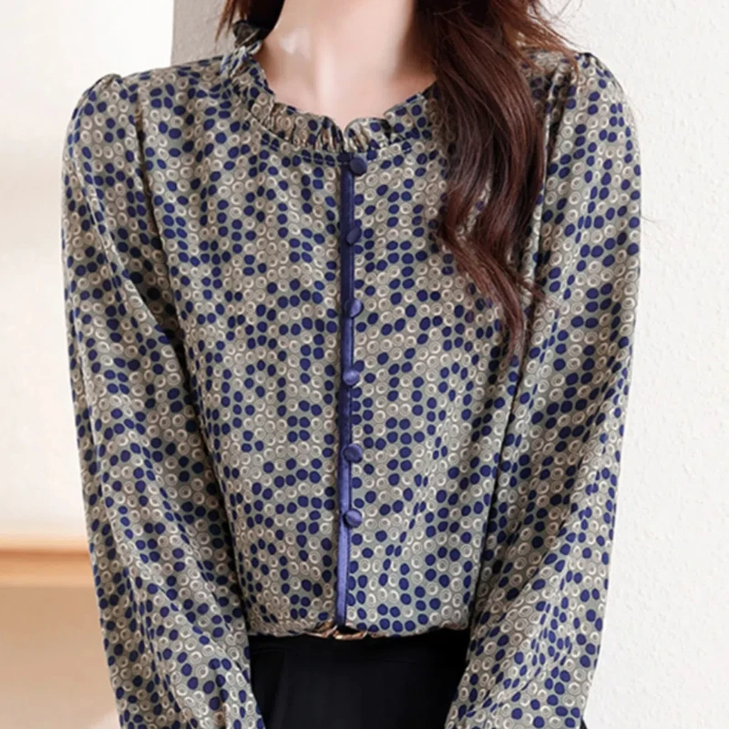 Camiseta-de-gasa-con-botones-para-mujer-camisa-de-manga-larga-con ...