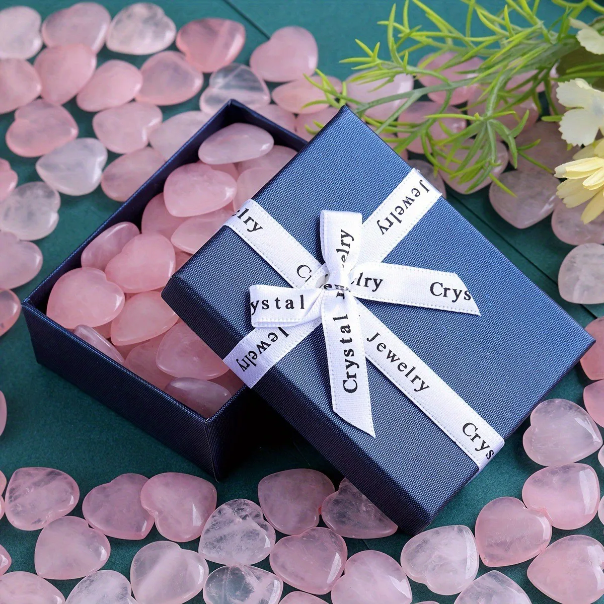 20/30/50PCS Rose Quartz Heart Natural Crystal Gift Set Polished Stones ...