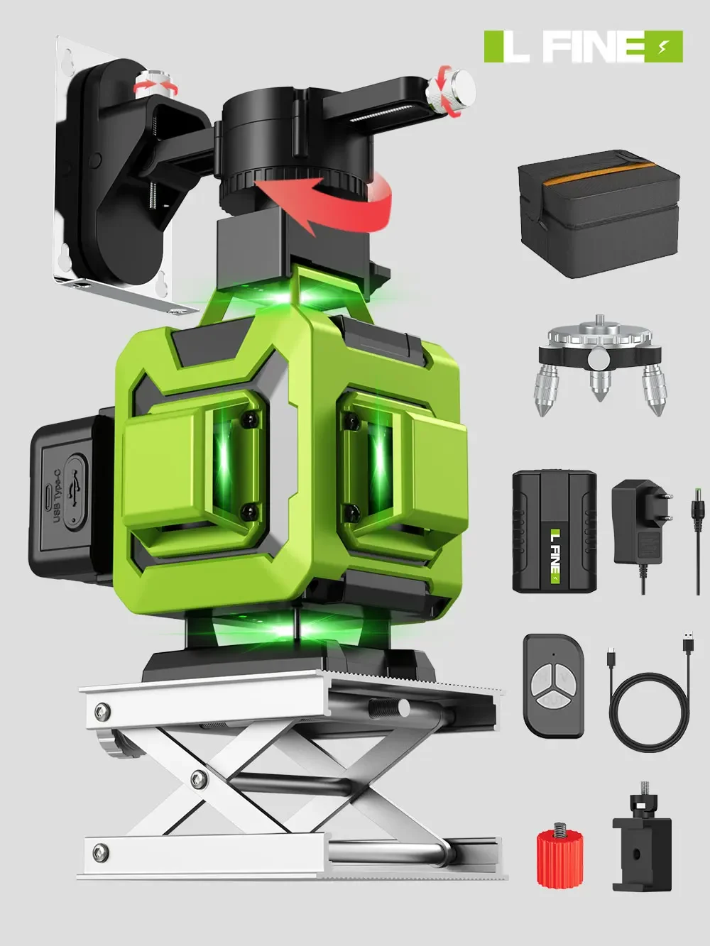 LFINE16-Line-4D-Laser-Level-Green-Light-Selfleveling-Horizontal ...