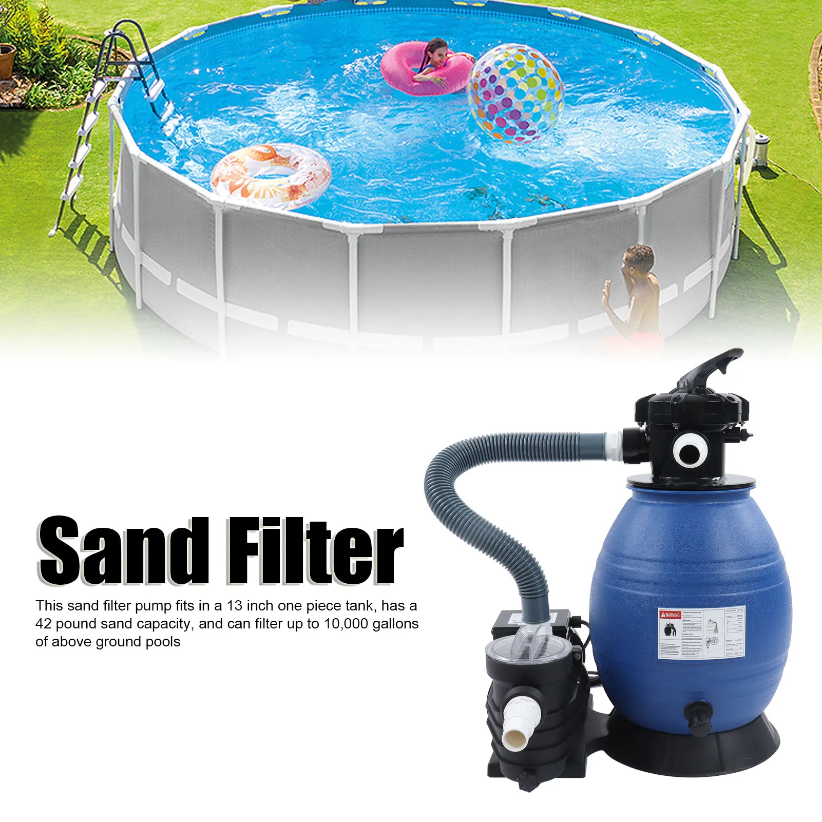 370W Sand Filter with Pool Pump Large Capacity Canister Filter Set Tank ...