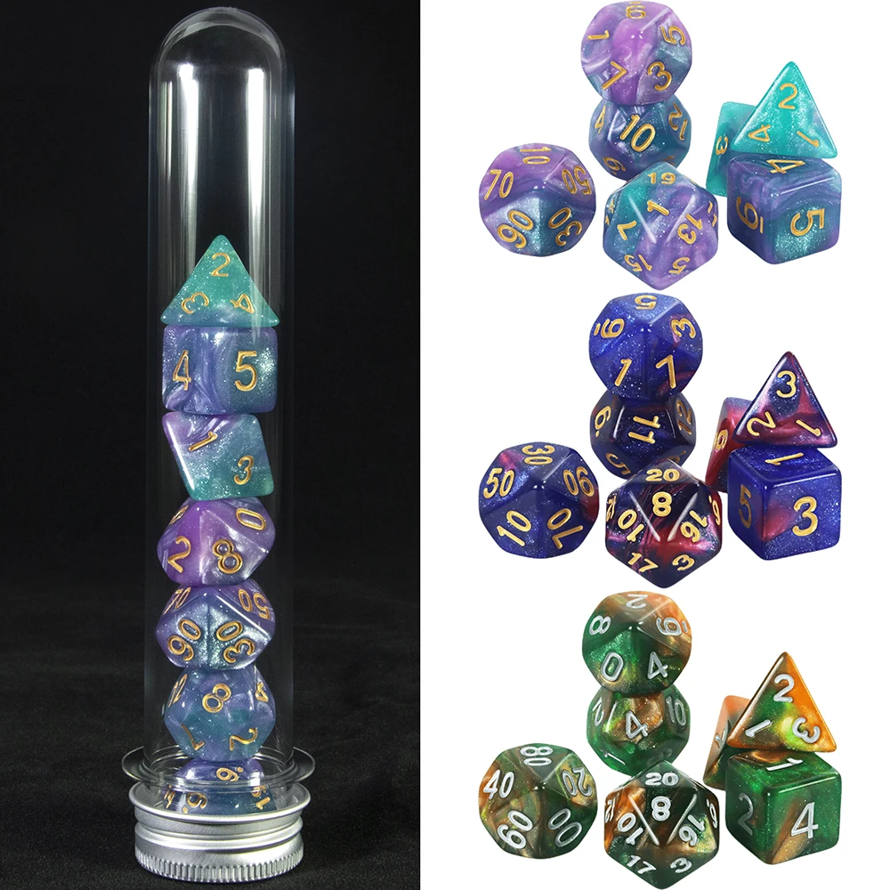 Polyhedral-Dice-Set-Mixed-Color-DND-Game-Dice-7-Pieces-with-Tube-for ...