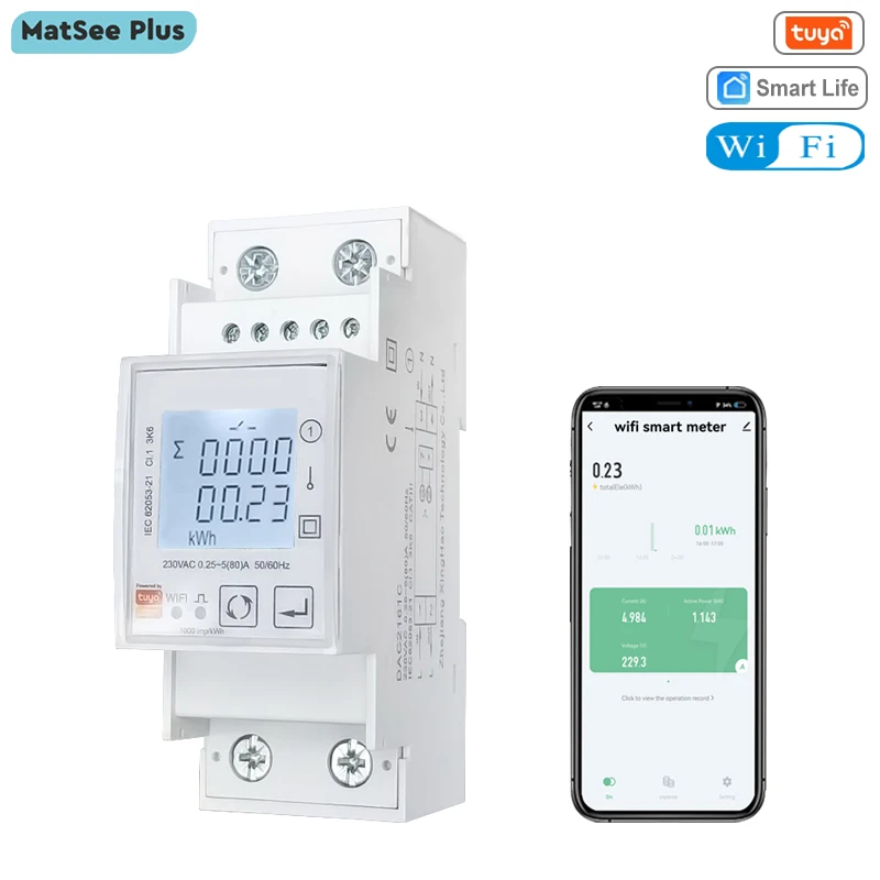 Tuya Smart WiFi Energy Meter Single Phase 80A Din Rail Power Monitor ...