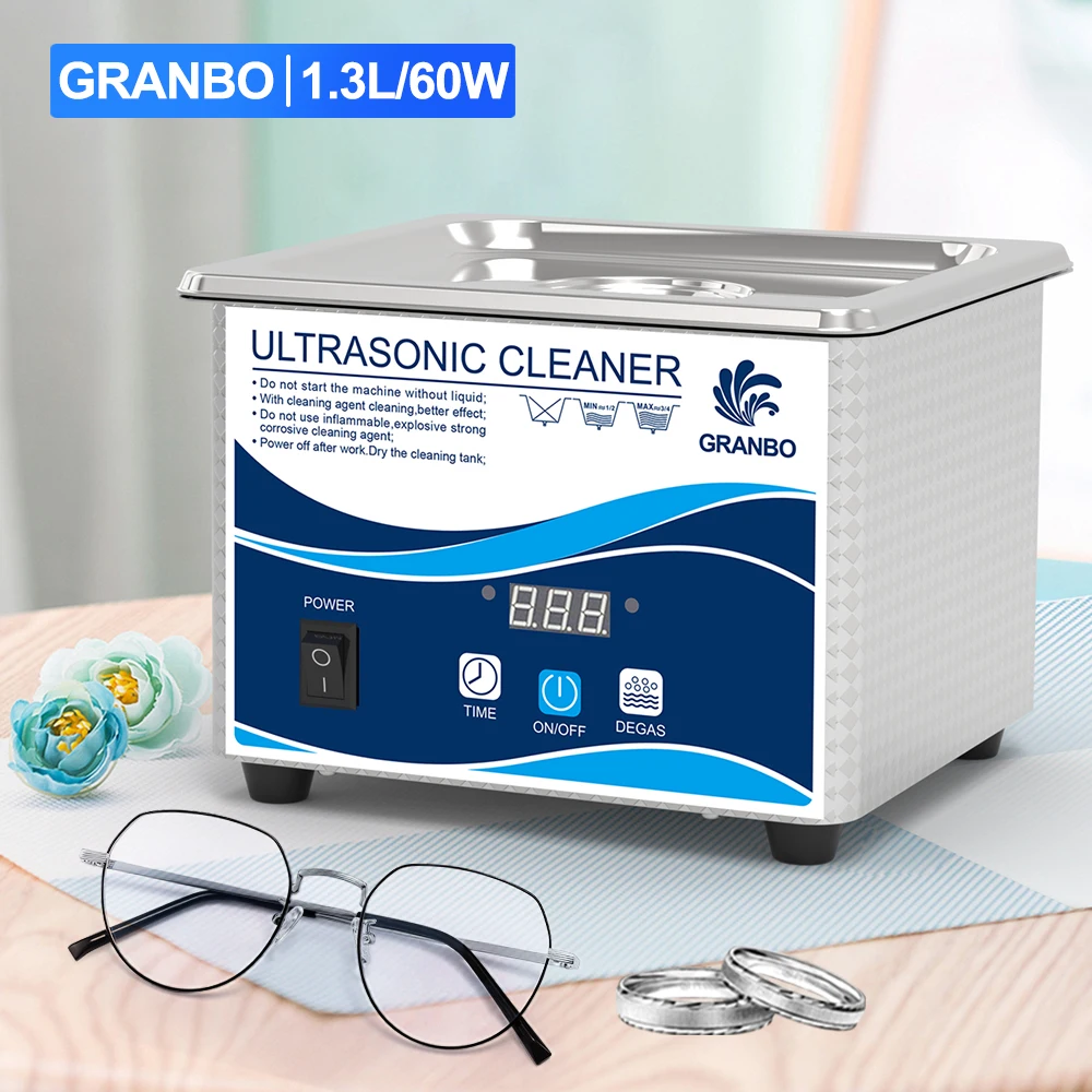 Granbo 가정용 초음파 클리너, 안경 쥬얼리 시계용 탈기 기능, 디지털 패널, 1.3L, 60W, 신제품