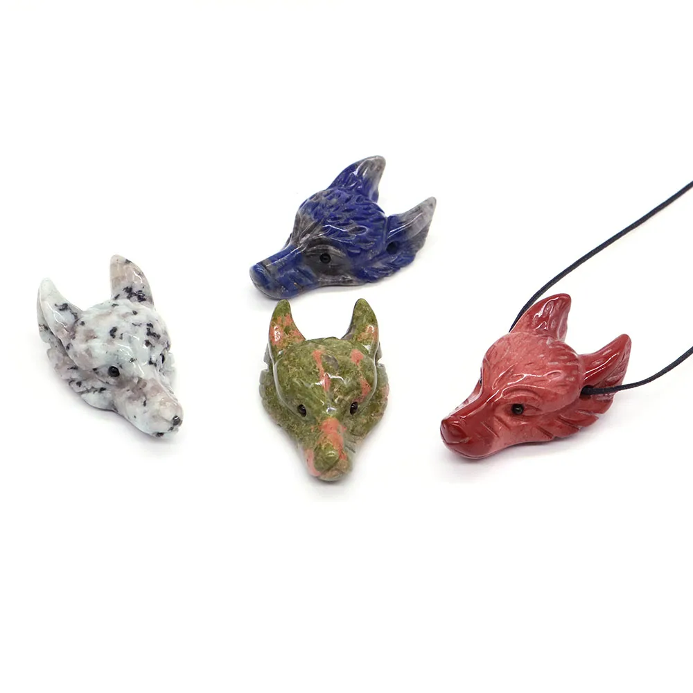 Cabe-a-de-Lobo-Pingente-para-Homens-Pedras-Preciosas-de-Cura-Natural-J ...