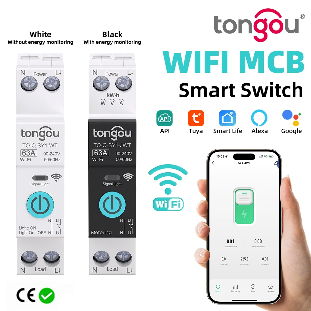 TUYA WIFI Smart Circuit Breaker Power Metering 1P 63A DIN Rail for ...