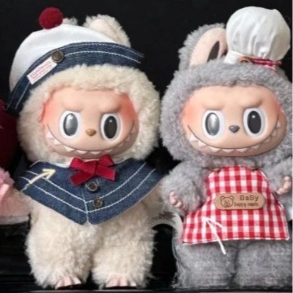 15/17cm Labubu Clothing Chef and Sailor Set Retro Checkered Apron Dress ...