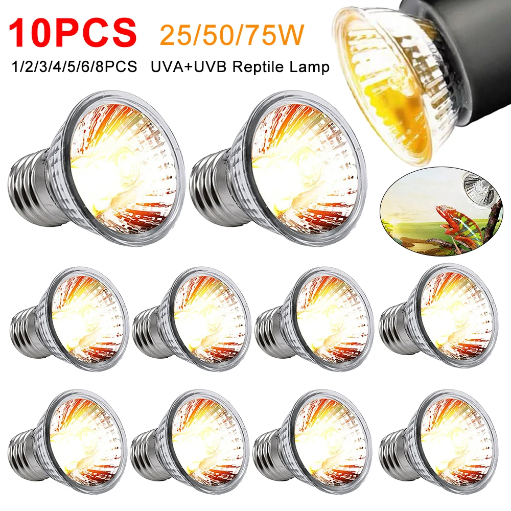1/3/5/6/8/10PCS UVA UVB Reptile Heating Light Bulb 25/50/75W Snake ...