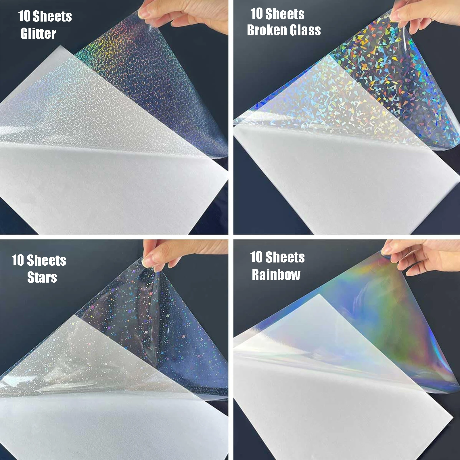40-Sheets-4-Styles-Mixed-Holographic-Sticker-Paper-Clear-Vinyl-Self ...