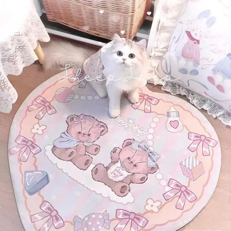 Heart-shape Cute Bear Pluch Soft Mat Carpet Pink Kawaii Bedside Non ...
