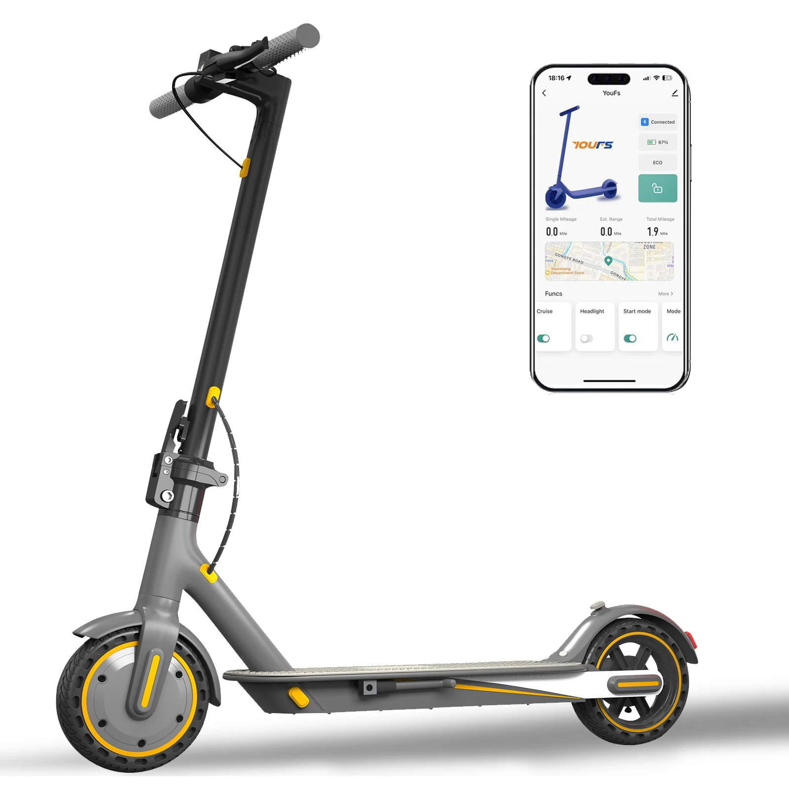 V8 Folding Electric Scooter, 350W, 10.5AH Battery APP, Smart Adult ...