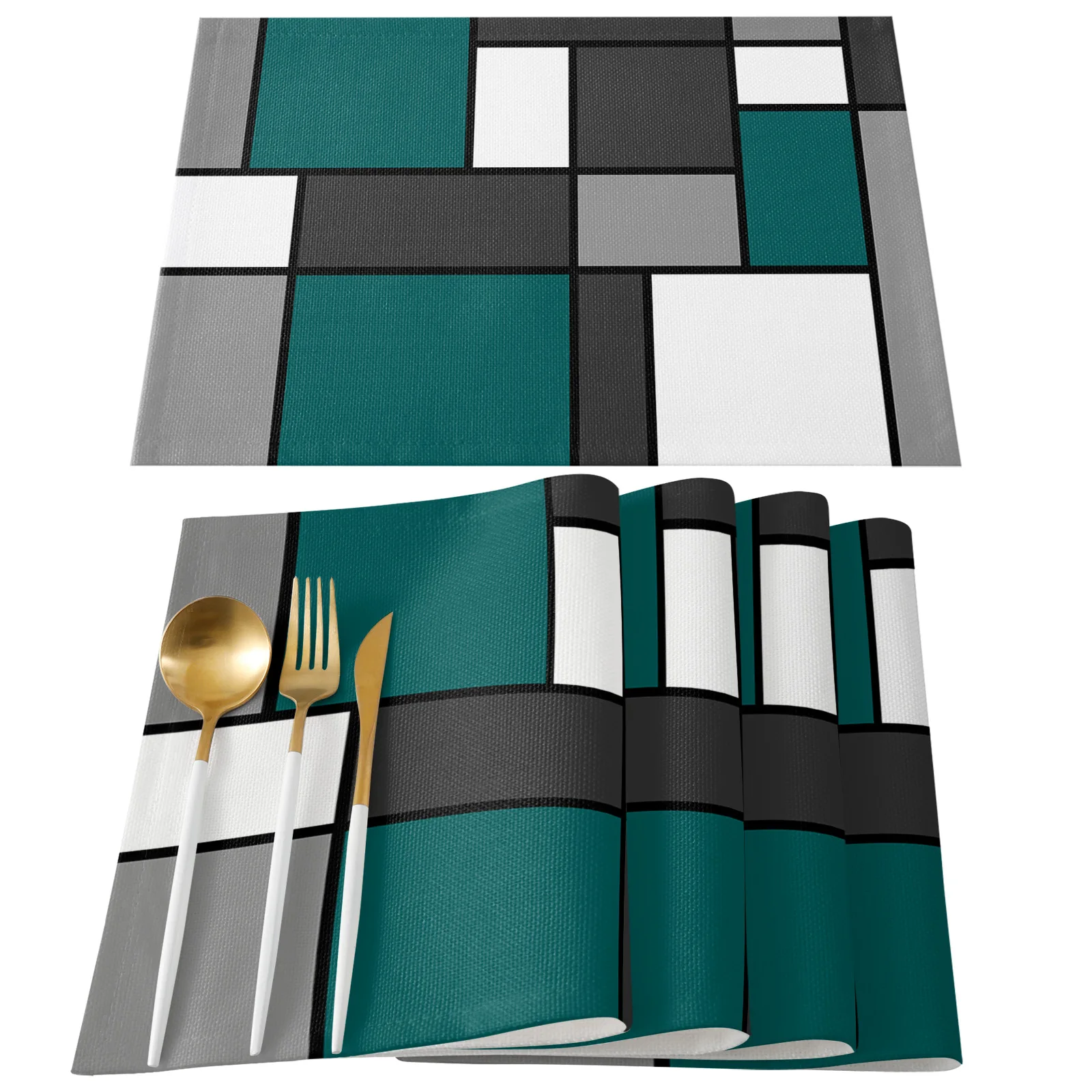 Geometry-Blue-Green-Abstract-Placemat-for-Dining-Table-Tableware-Mats ...