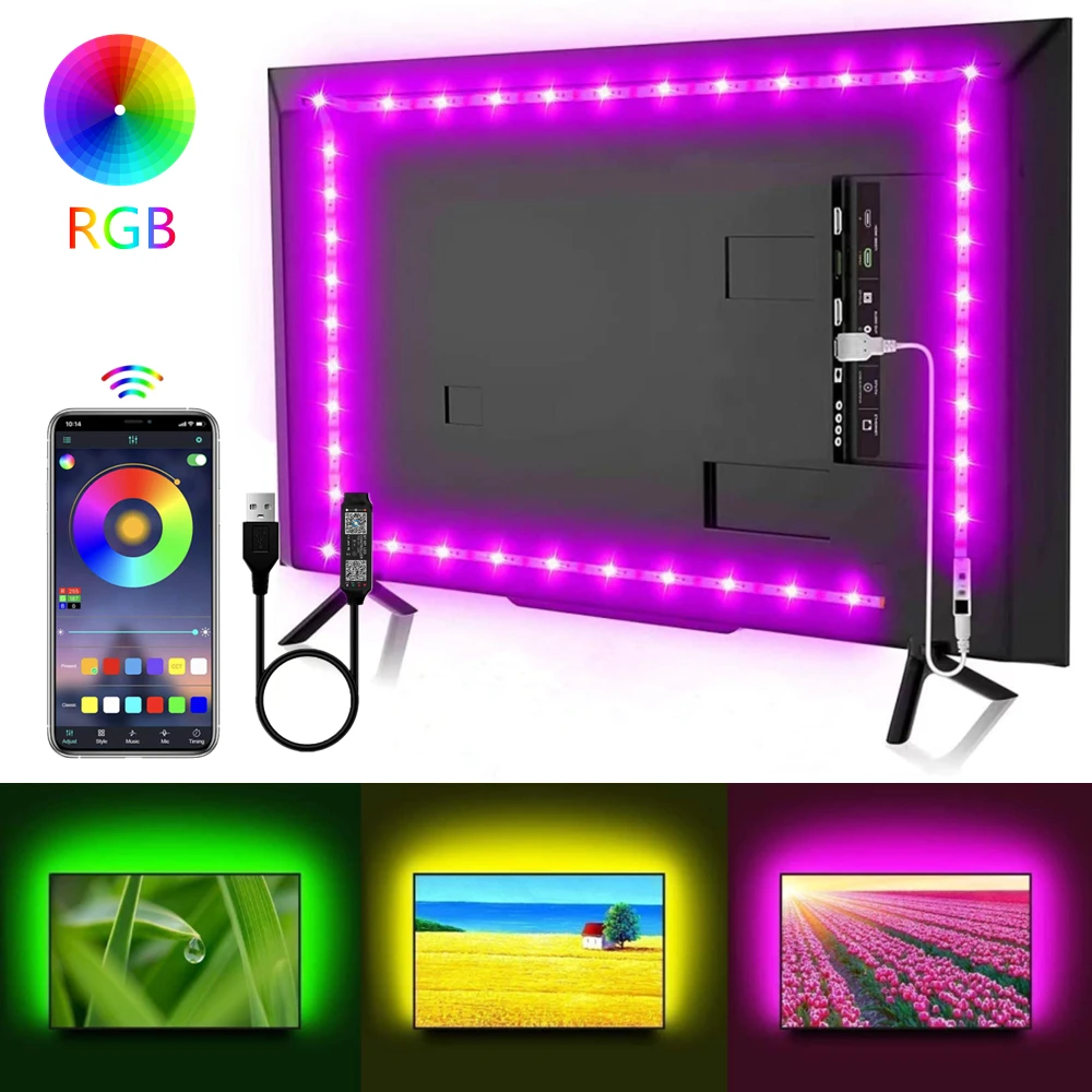 블루투스 WS2812B RGBIC 5050 Led 스트립 조명, 스마트 앱 제어, USB 5V, 유연한 다이오드 테이프, TV ...