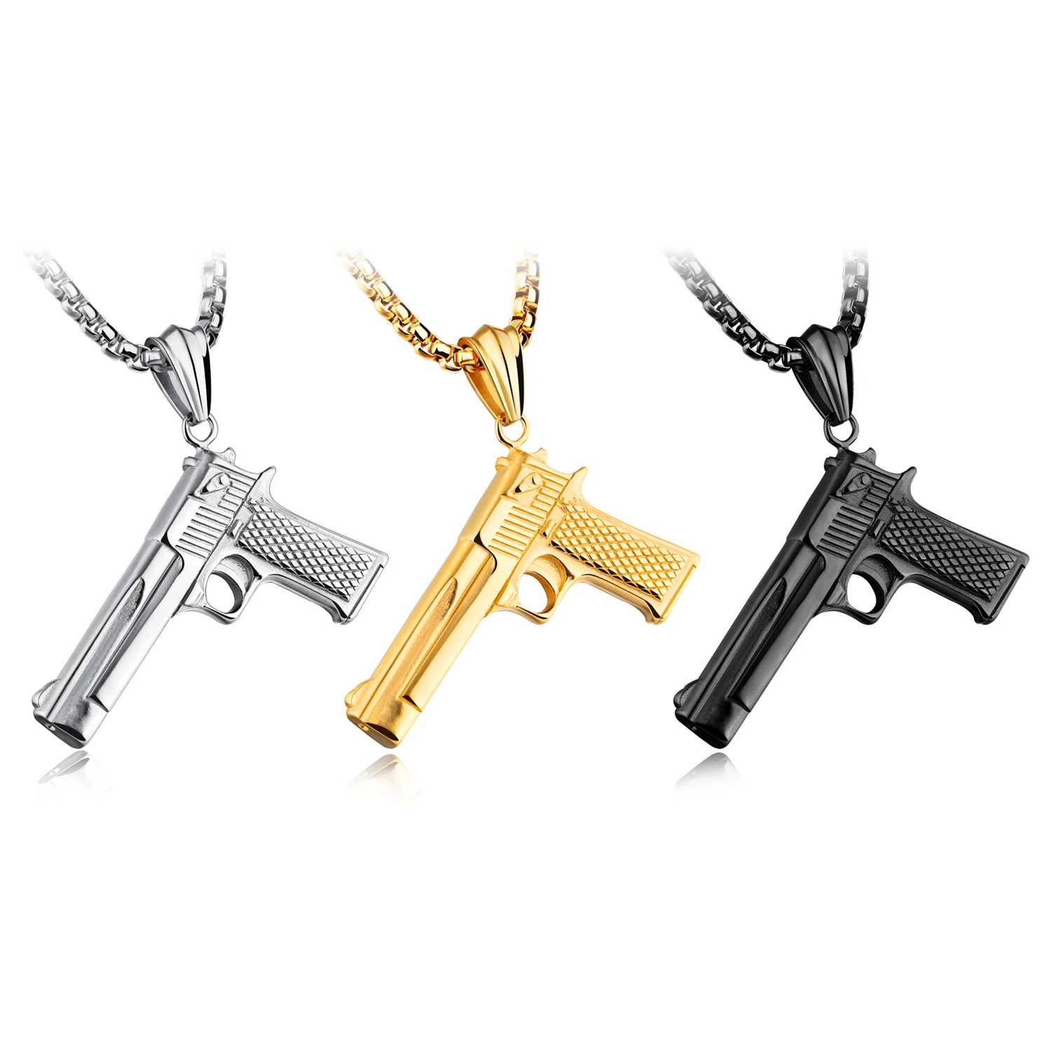 Gun Pendant Necklaces Army Style Male Necklaces Pendants Chain Punk Hip ...