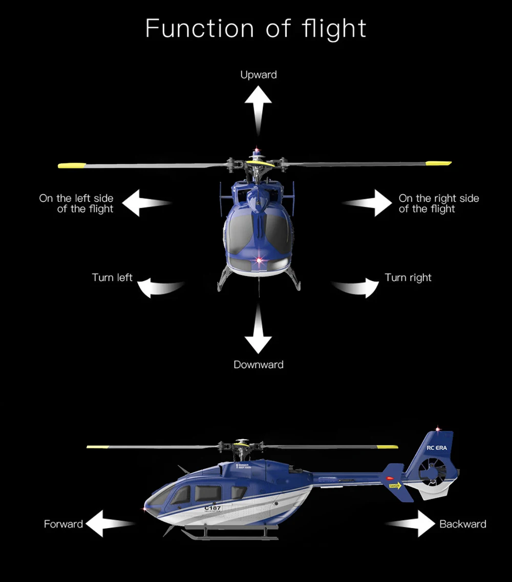 RC ERA C187 Rc Helicopter - 2.4G 4CH Single Blade EC-135 Scale 6-Axis ...