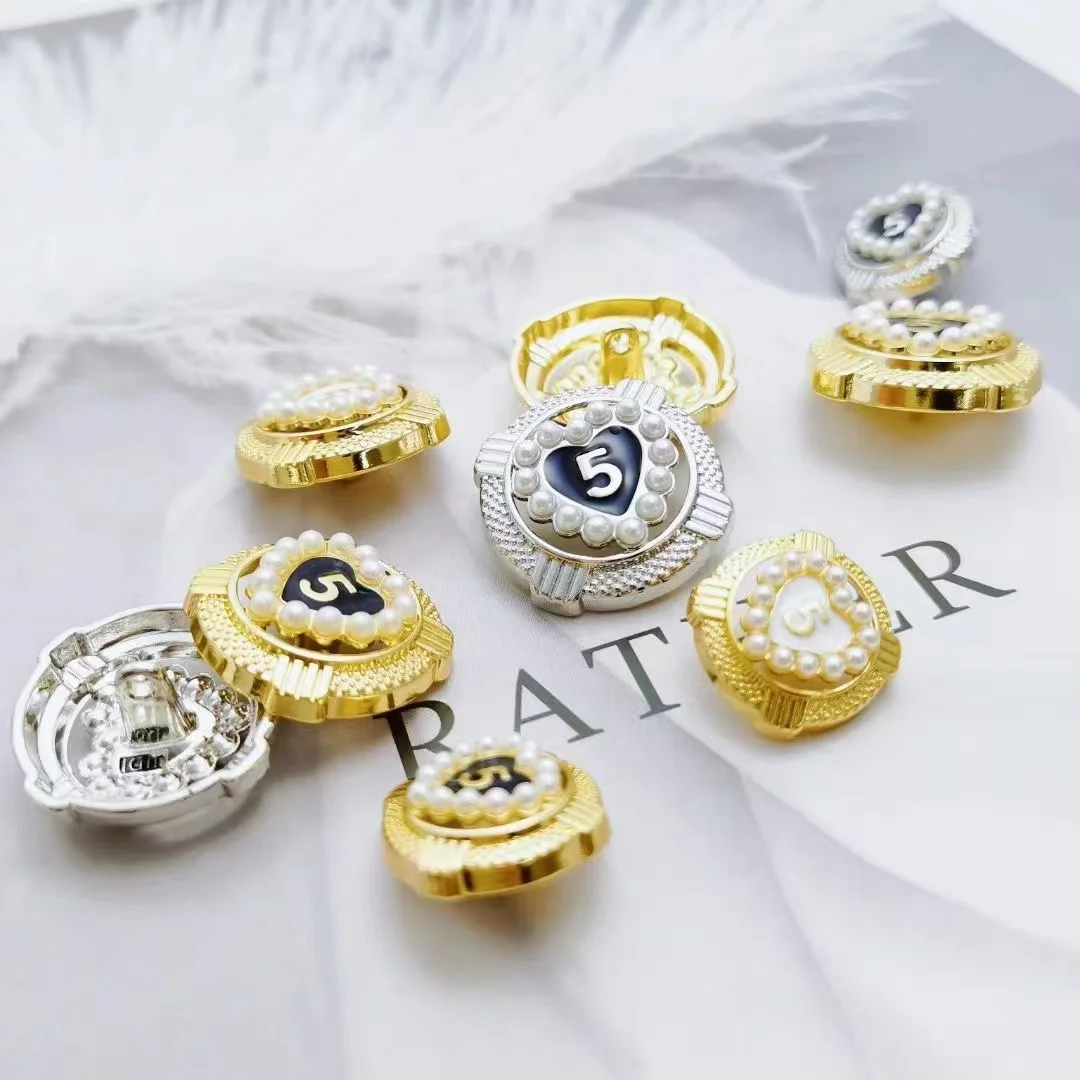 10 Pcs/Set Metal Gold Pearl Buttons, DIY,Used For Clothing Accessories ...