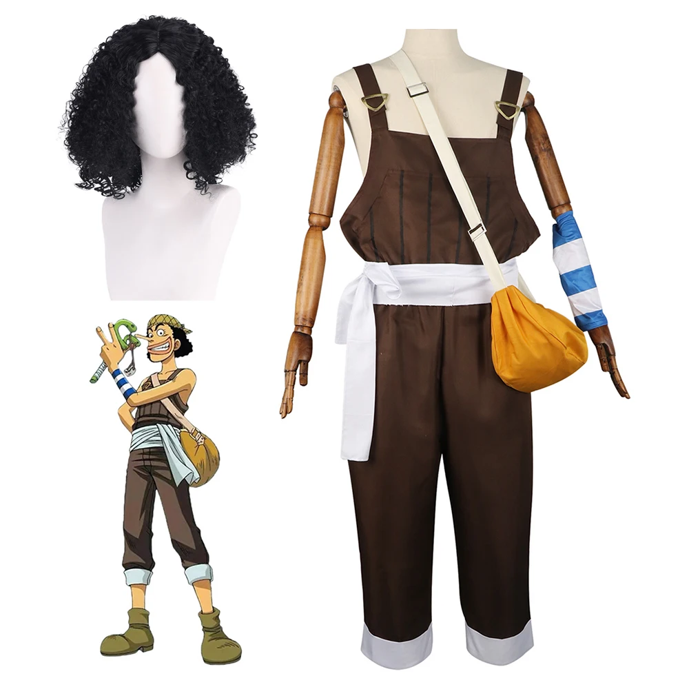 Usopp Cosplay Costume Wig Anime Usopp Costume Brown Rompers White Waist ...