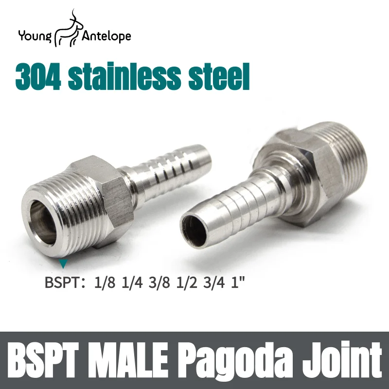 304 Stainless Steel BSPT Male Thread Pipe Fitting Hose Barb Pagoda ...