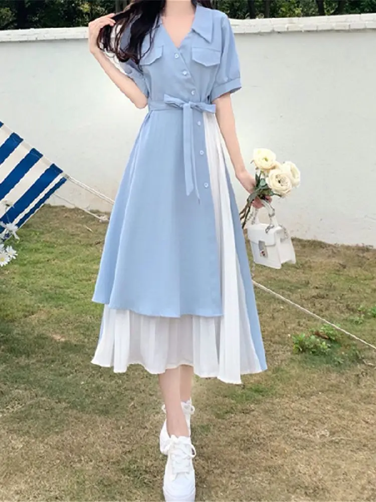 Bahar-sonbahar-v-yaka-uzun-elbise-kore-moda-Robe-yaz-elbiseler-kad-nlar ...