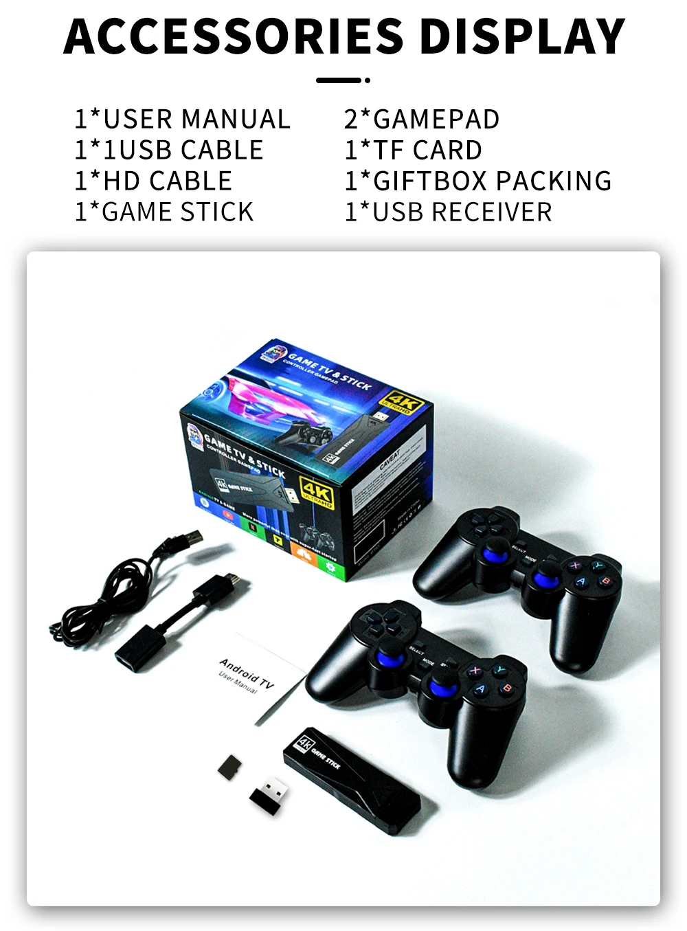 Powkiddy Y3 Video Game Console 4K HD 2.4G Wireless Game TV Stick 3D ...