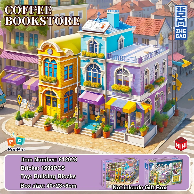1699PCs-Creative-Coffee-Bookstore-Building-Blocks-City-Street-View-with ...
