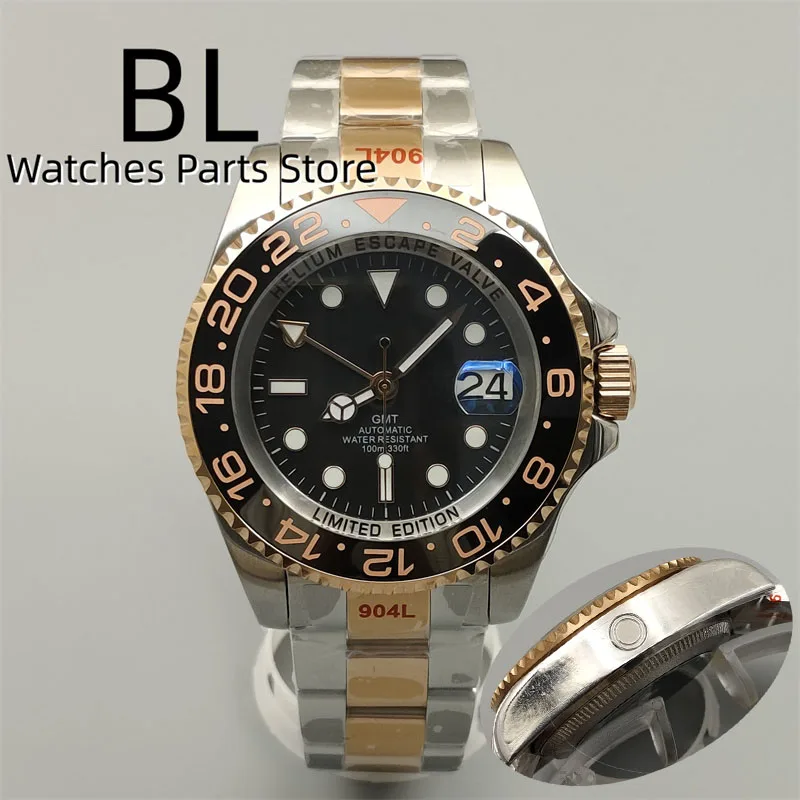 BLIGER-43mm-GMT-Watch-Automatic-Silver-Rose-Case-With-Chapter-Ring ...