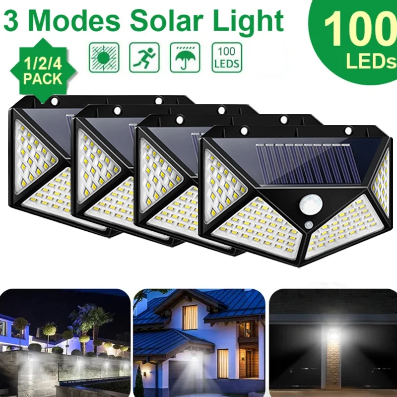 1-2-4-6-8pcs-Solar-Wall-Light-Outdoor-100LED-Four-sided-Light-emitting ...