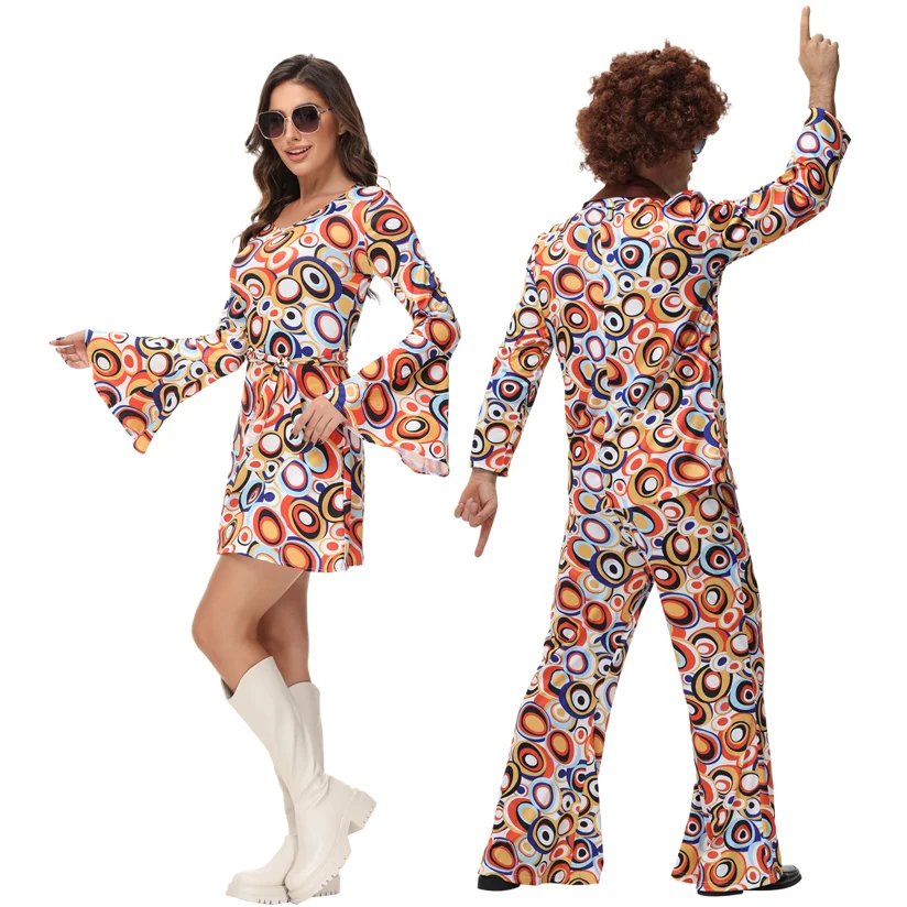 Adult Couples Disco Party Hippie Costumes Women Male 70s 80s Rock Disco ...
