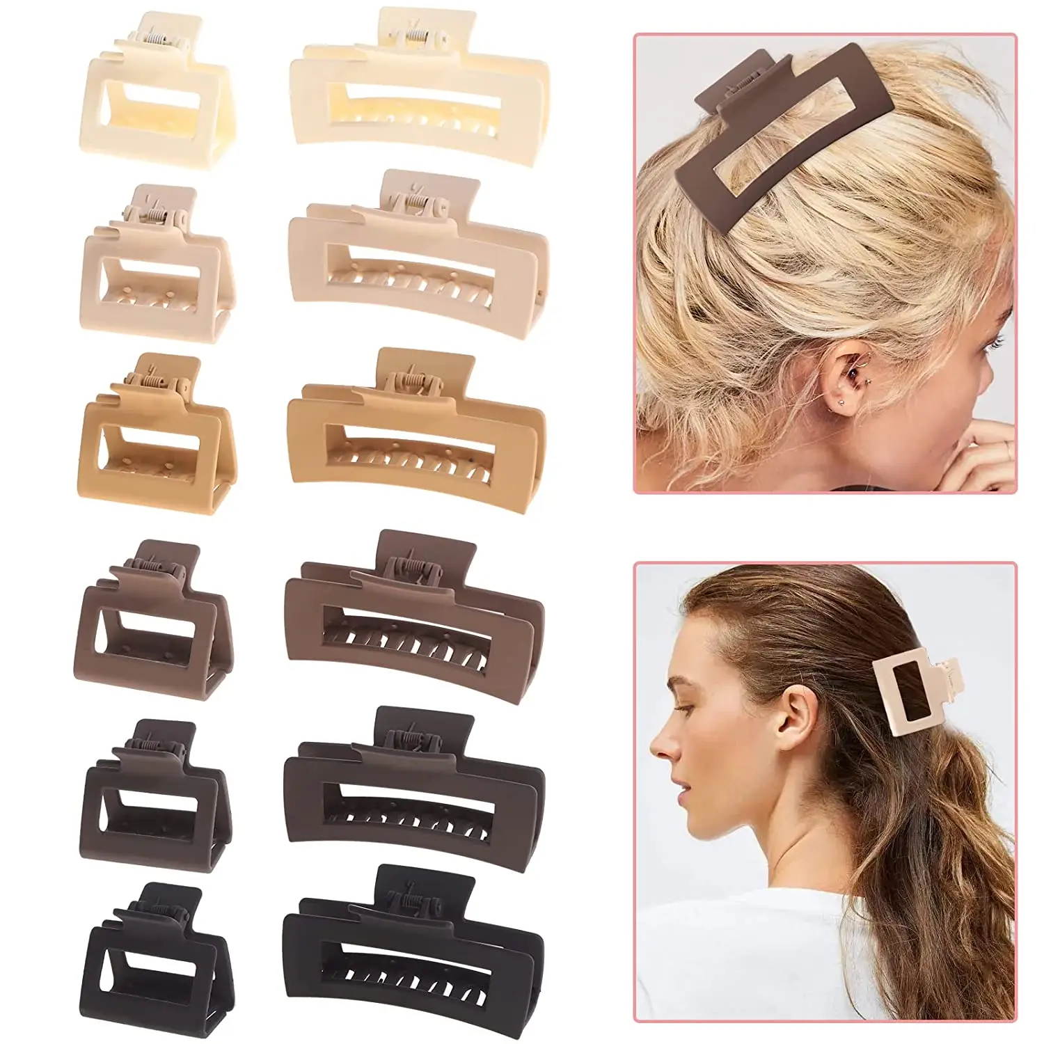 Square-Hair-Claw-Clips-Big-Small-Rectangle-Non-slip-Matte-Large-Hair ...
