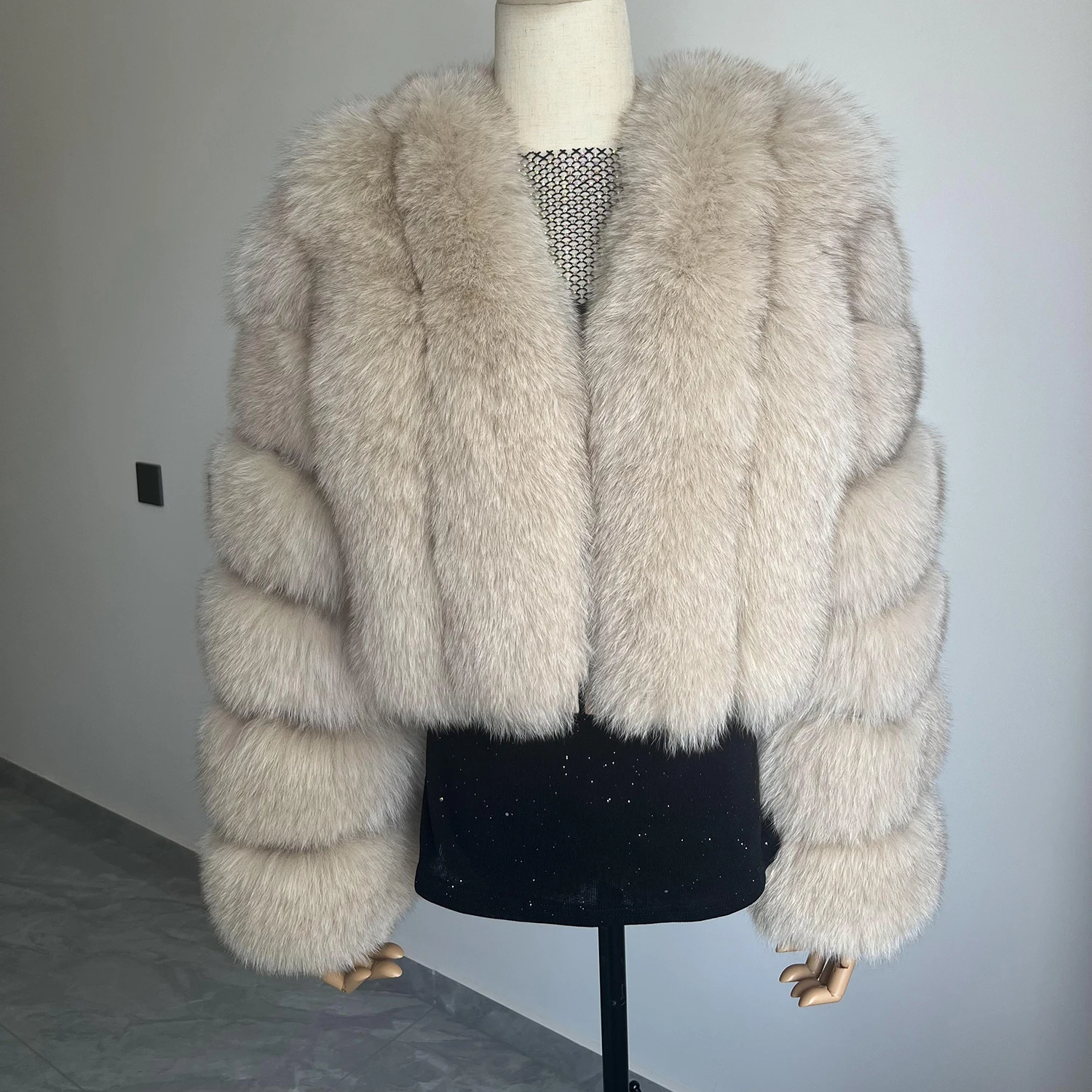 Real Fox Fur Coat for Women Fashion V-neck 42 Cm Short Fur Coat With ...
