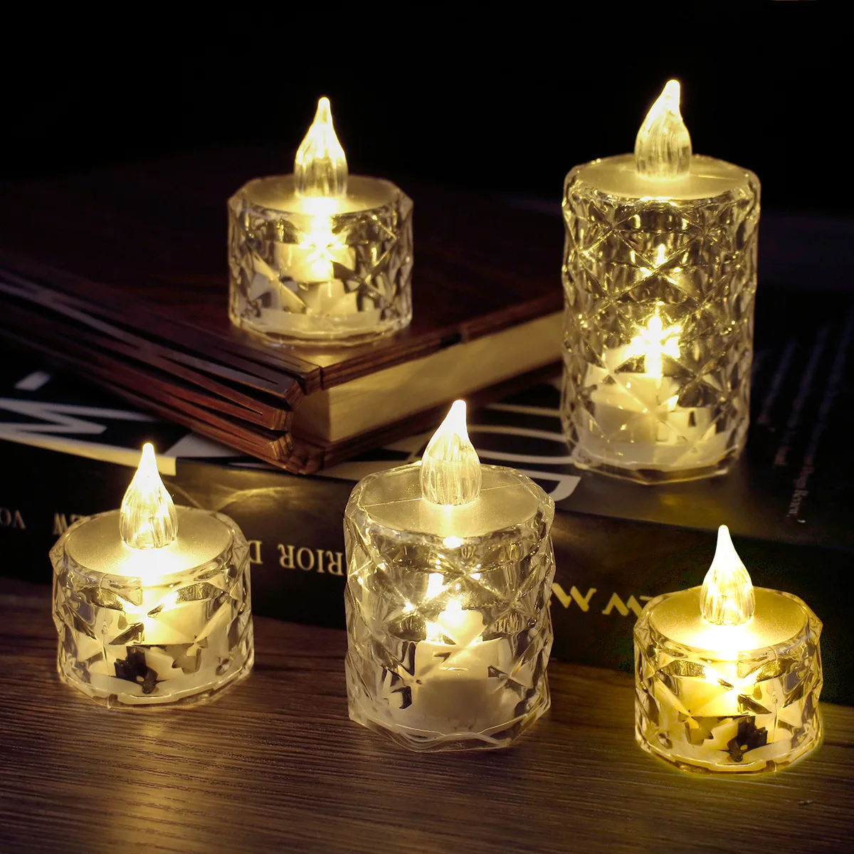 LED electronic candle light rose tea transparent crystal night light ...
