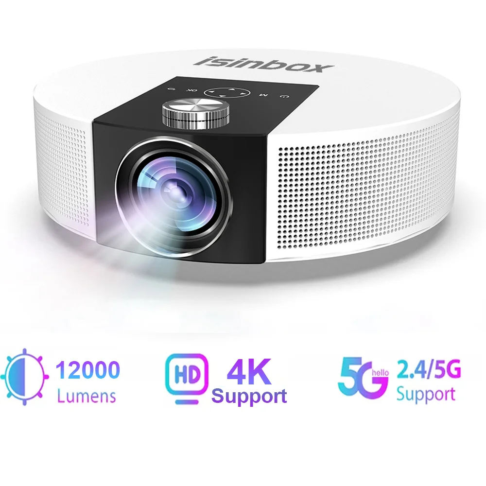 ISINBOX Q10 휴대용 미니 LED 프로젝터, 스마트 안드로이드 5G 와이파이, 12000 루멘 풀 HD, 홈 시네마 ...