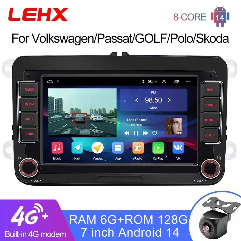 2 Din Android Auto Car Radio Multimedia Carplay GPS Stereo For VW ...