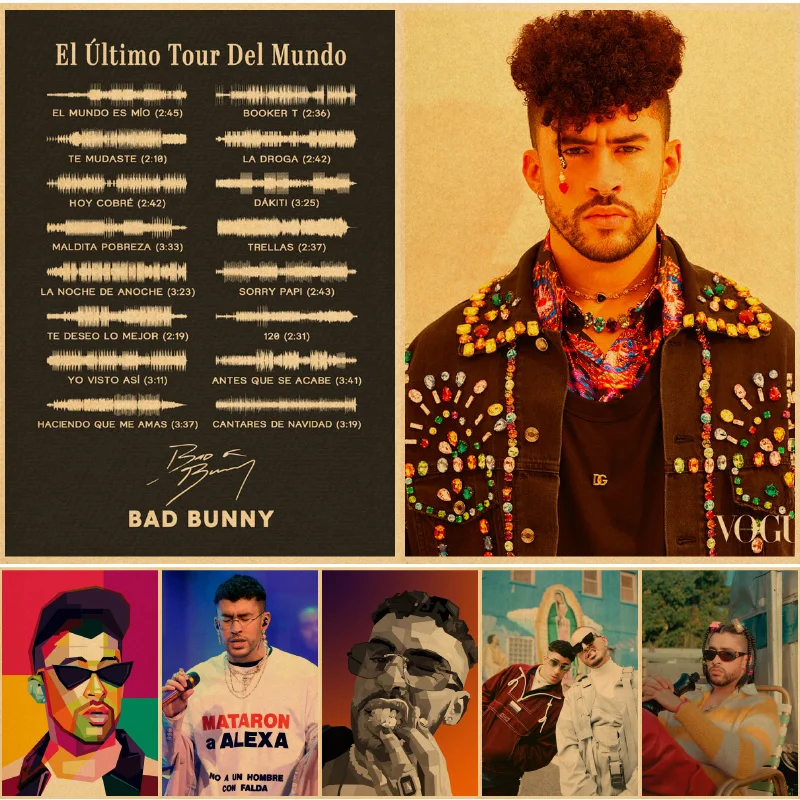 Retro-Artist-Music-Bad-Bunny-Portrait-Paintings-Poster-Painting-Wall ...