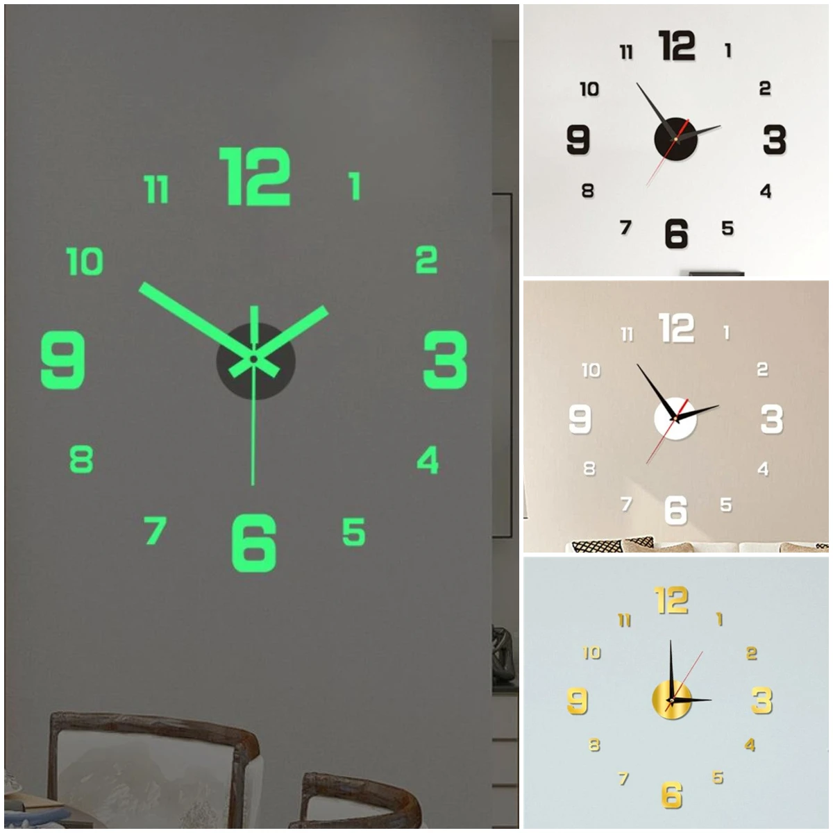 new-Wall-Clock-Glow-at-Night-Frameless-DIY-Stereo-Digital-Clock-for ...
