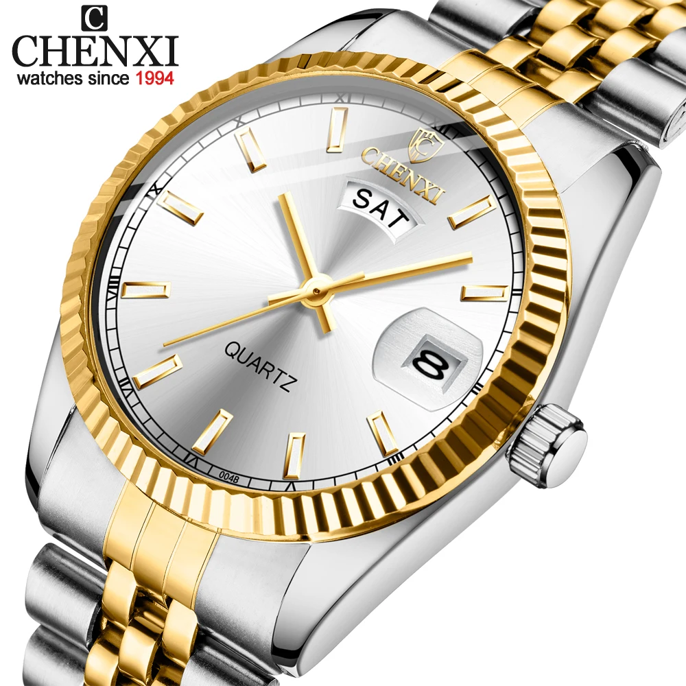 CHENXI-Quartz-Watch-for-Men-Silver-Band-Waterproof-Wristwatch-Stainless ...
