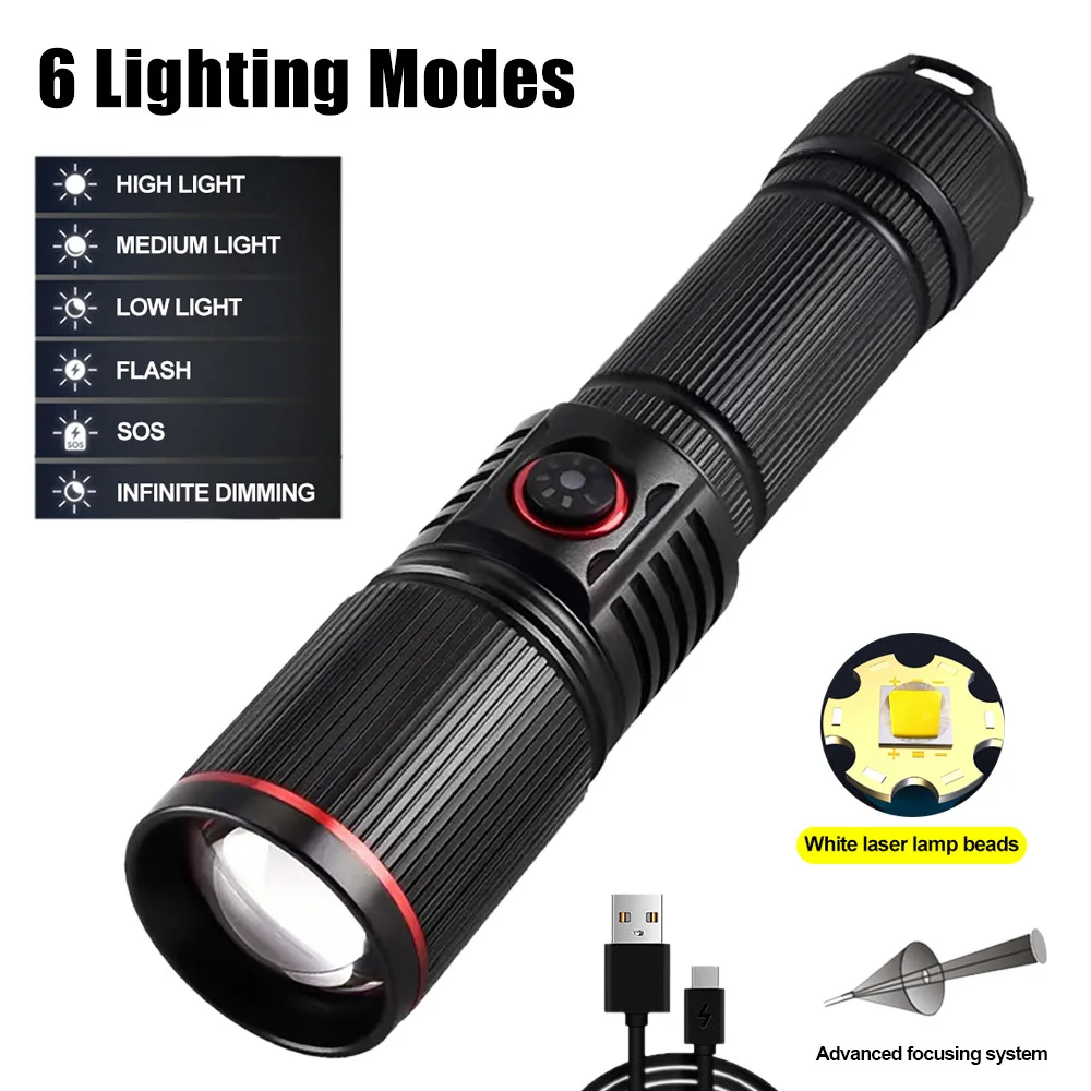 Aluminum Alloy White Laser Powerful LEP Flashlight 18650 or 21700 Batt ...