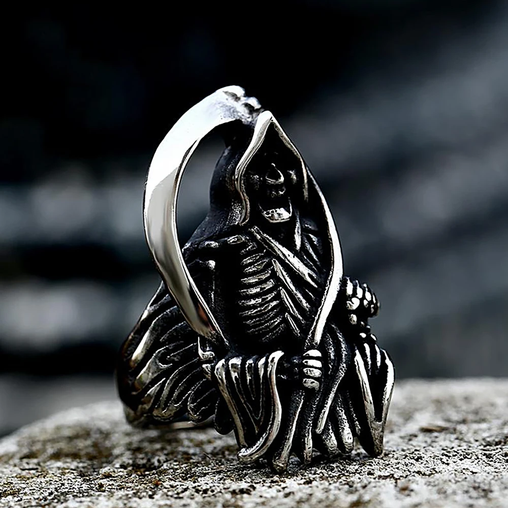 Vintage Unique Grim Reaper Skull Ring for Men Gothic 316L Stainless ...