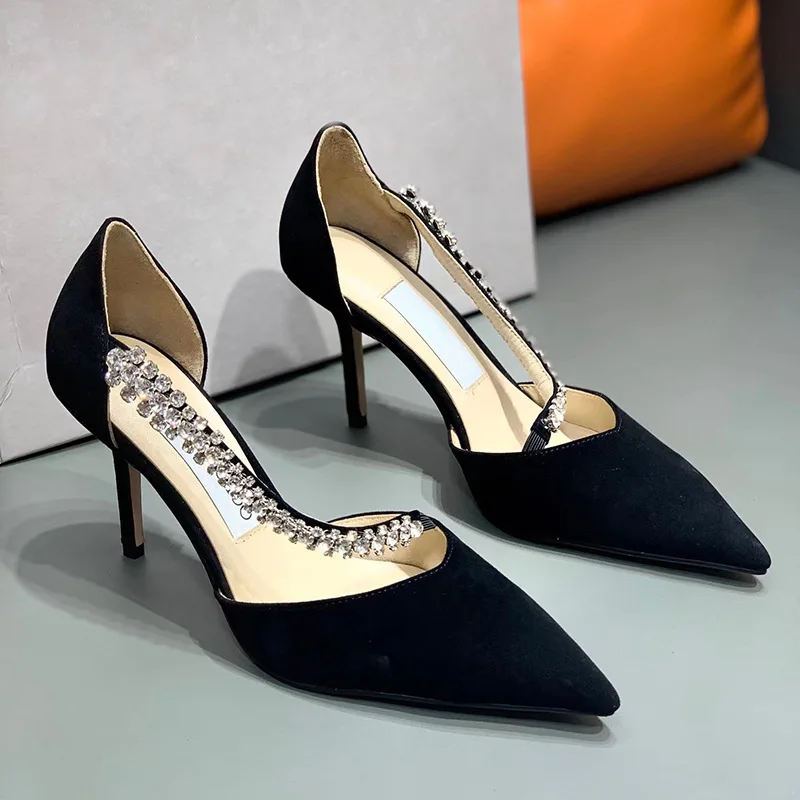 Fashion Elegant Leisure Crystal Summer Sandals Pointed Toe Thin Heels 6880
