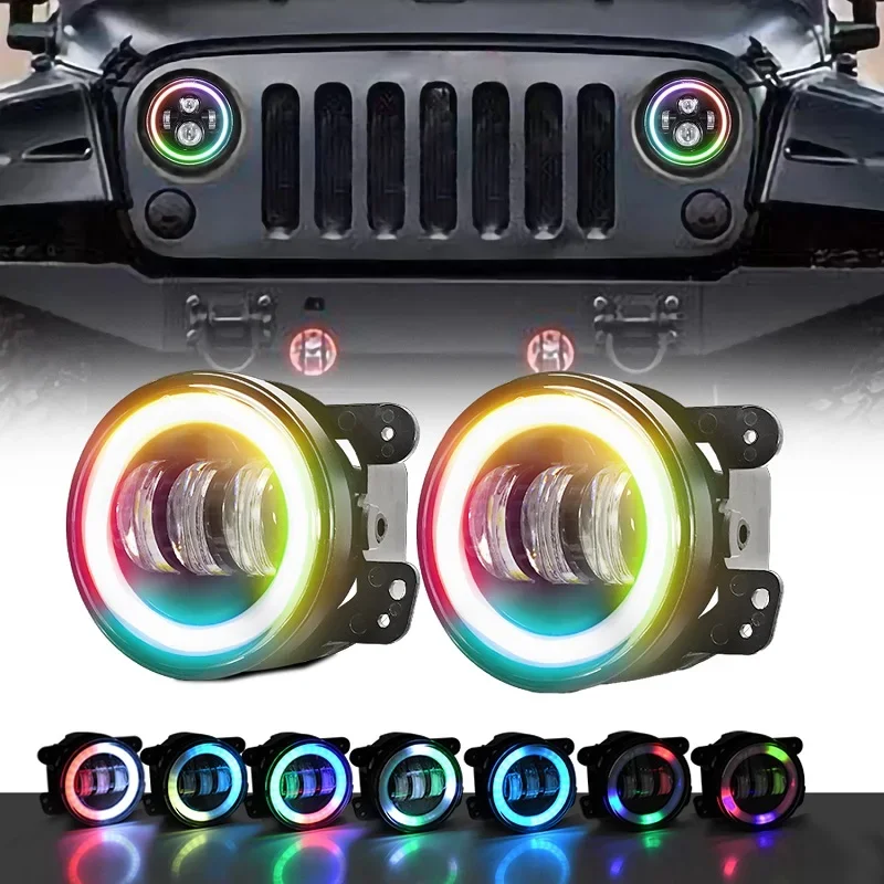 4 Inch Wrangler Fog Light 150W 15000LM LED Round Colorful DRL Fog Light ...