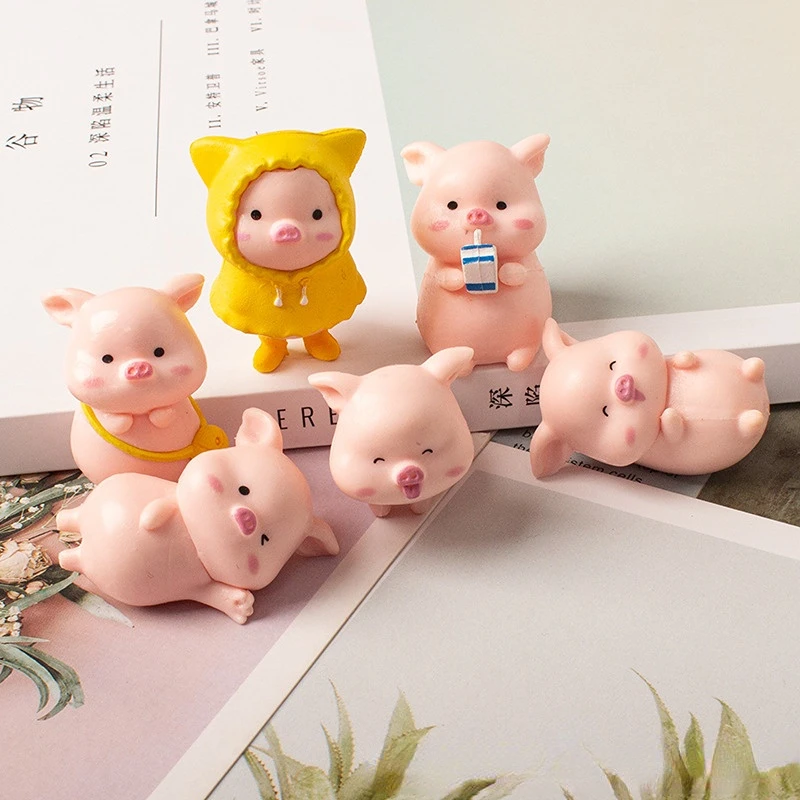 Cute-Cartoon-Pink-Pig-Figurine-Miniaturas-Ornament-Resin-Piggy-Statue ...